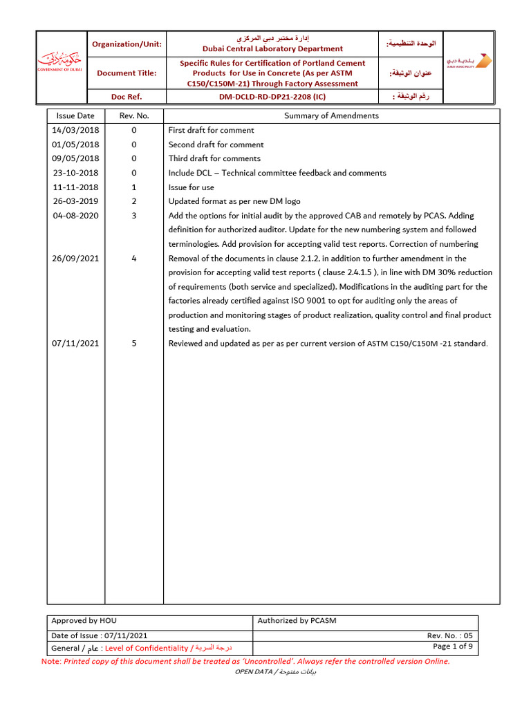 DM DCLD RD DP21 2208 IC Cement As Per ASTM C150 R5 | PDF | Iso 9000 | Audit