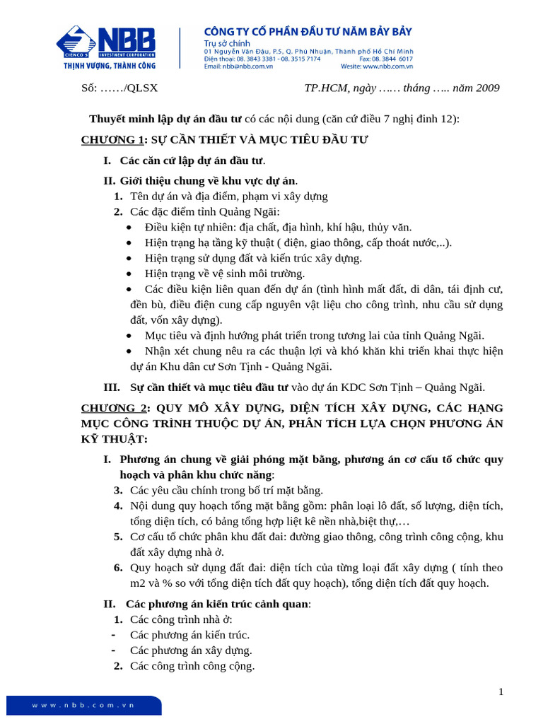 NBB - Cac Buoc Lap Thuyet Minh Du An Dau Tu | PDF