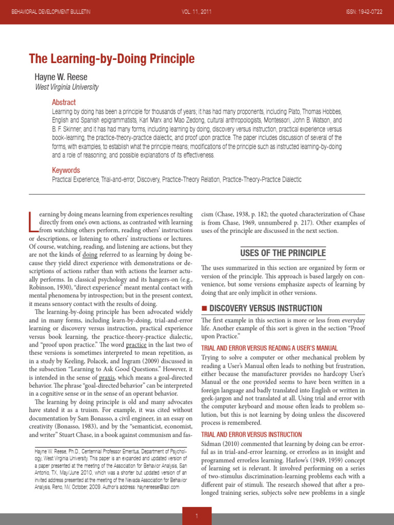 John Dewey - Learning by Doing Principle | PDF | Learning | Psychology