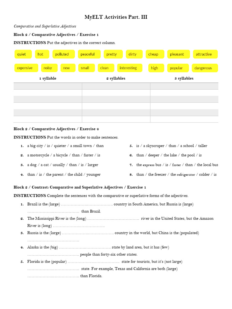 MyELT Activities Part III | PDF | Adjective