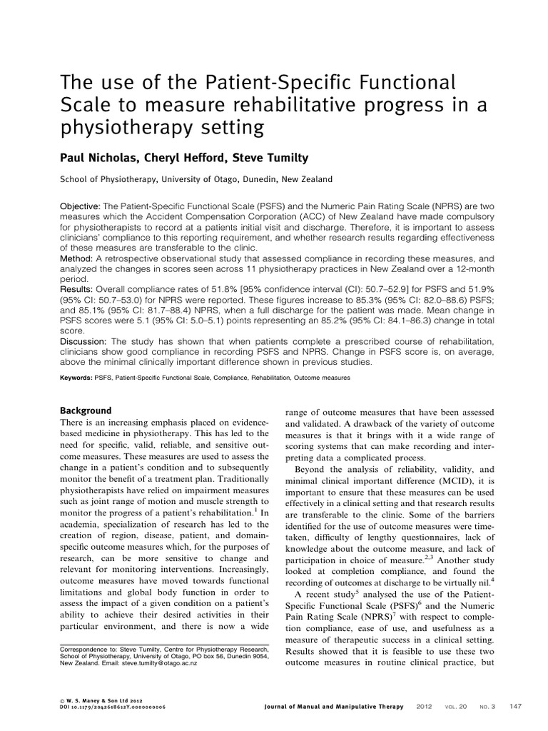 The Use of The Patient-Specific Functional Scale To Measure ...