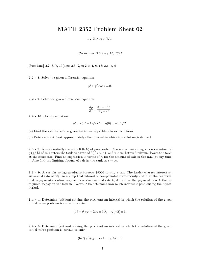 Problem Sheet 02 | PDF | Interest | Mathematical Objects Problem Sheet 02 | PDF | Interest | Mathematical Objects