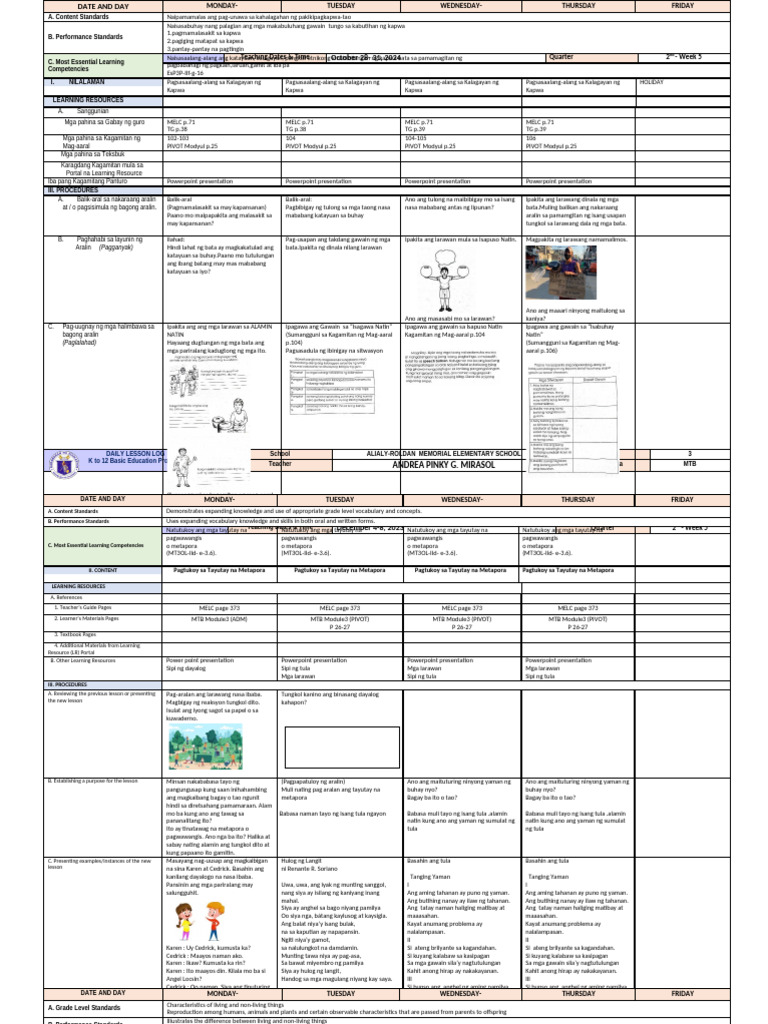 Andrea Pinky G. Mirasol: Daily Lesson Log K To 12 Basic Education ...