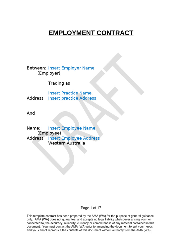 Contract Template Full Time or Part Time Employee State Clerks Award ...