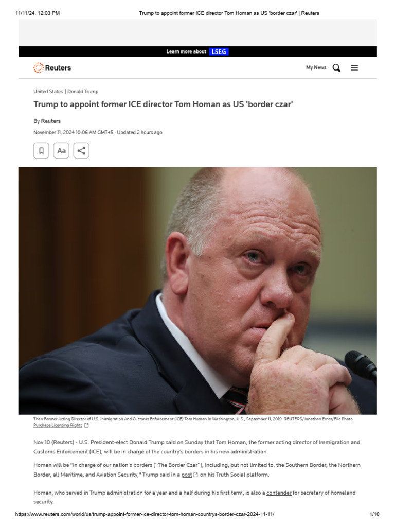 Trump To Appoint Former ICE Director Tom Homan As US 'Border Czar ...
