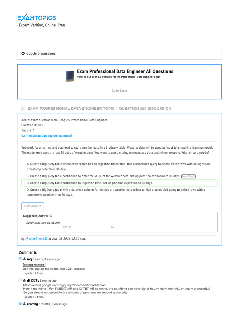 Exam Professional Data Engineer All Questions: - Expert Veri Ed, Online, Free | PDF | Data ...