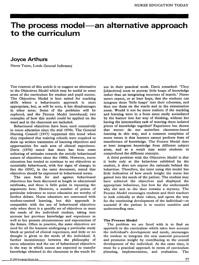 The Process Model - Alternative Approach To The Curriculum Development ...