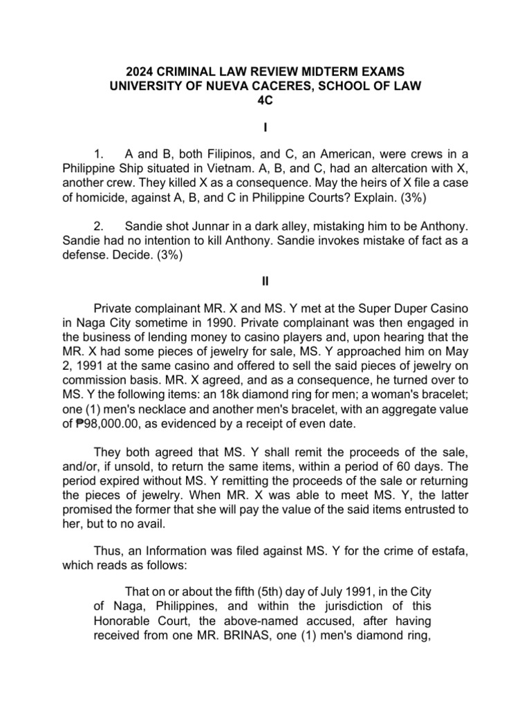 2024 Criminal Law Review Midterm Exams | PDF | Treason | Plea