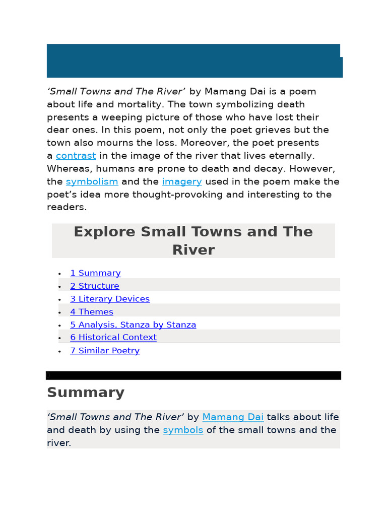 Small Town and The River | PDF | Metre (Poetry) | Poetry