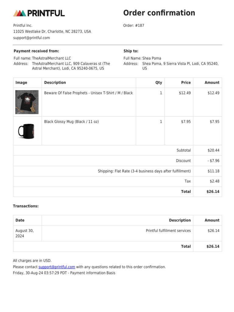 Order Confirmation 187 | PDF