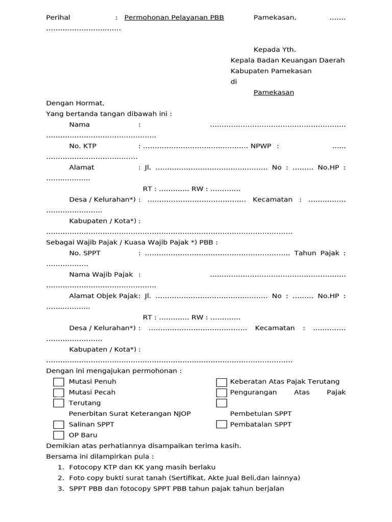 Form - Pelayanan - PBB 2019 | PDF