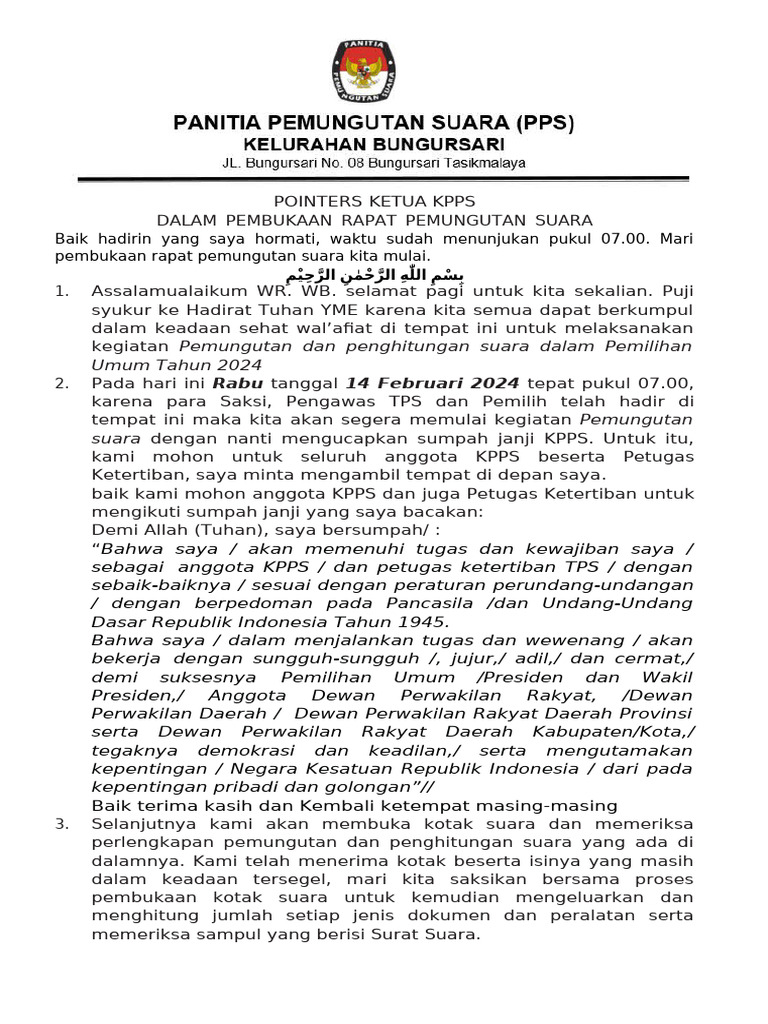 Pointers Ketua KPPS 2024 | PDF | Ilmu Sosial | Hukum