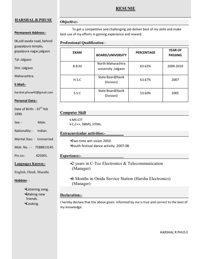 Harshal Resume....... | PDF | Career & Growth | Sports & Recreation