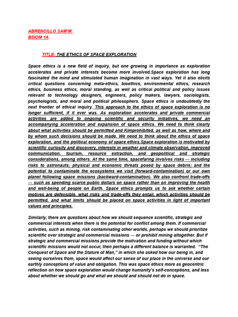 Title - The Ethics of Space Exploration | PDF | Outer Space | Space ...