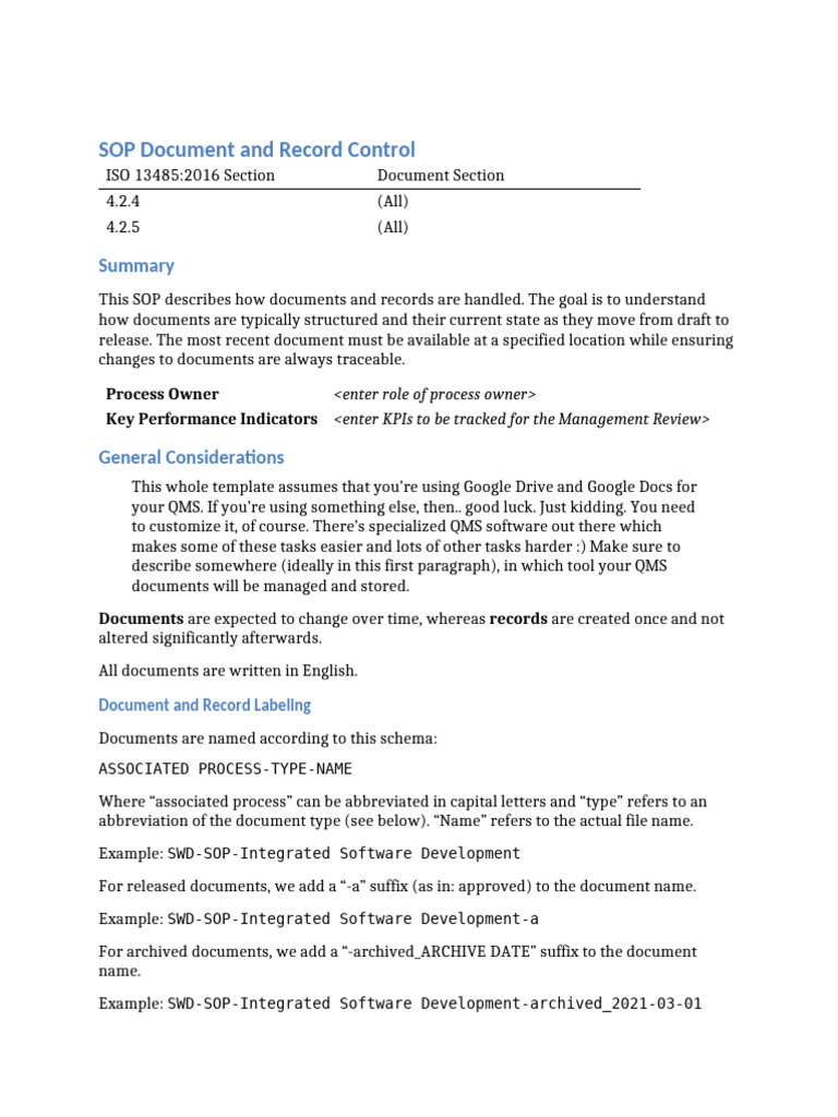SOP for Document and Record Control | PDF | Quality Management System ...