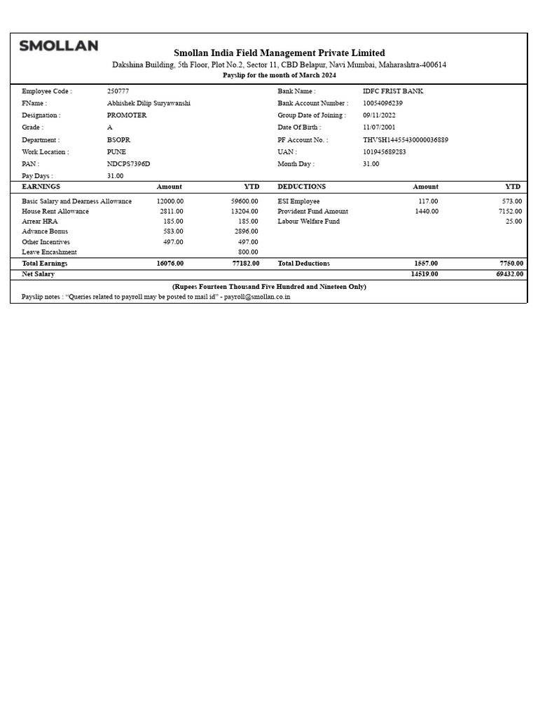March PaySlip | PDF | Finance & Money Management