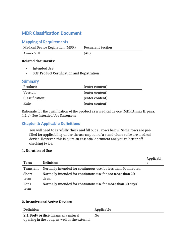 MDR Classification Document | PDF | Medical Diagnosis | Medical Device