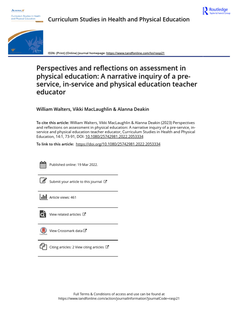 Perspectives and Reflections On Assessment in Physical Education A ...