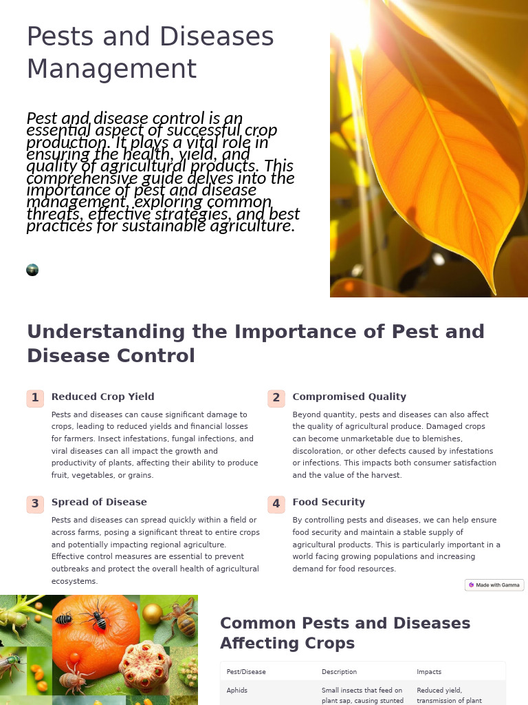 Pests and Diseases Management A Guide For Agricultural Professionals ...