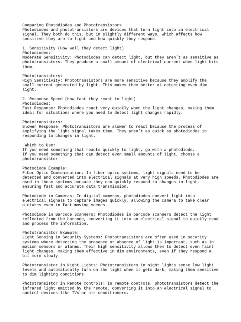 Comparing Photodiodes and Phototransistors | PDF | Light | Electrical Engineering