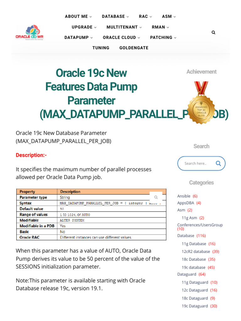 Oracle 19c Data Pump Parameter Wr Pdf Data Data Management