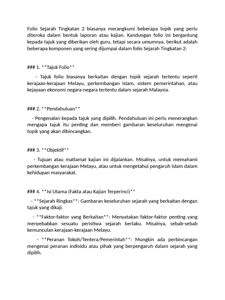 Panduan Folio Sejarah Pelajar | PDF