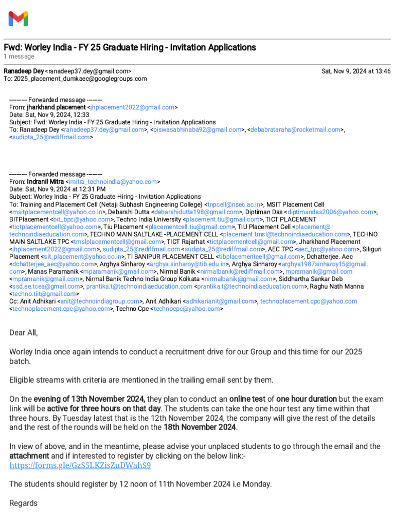 Gmail - FWD - Worley India - FY 25 Graduate Hiring - Invitation ...