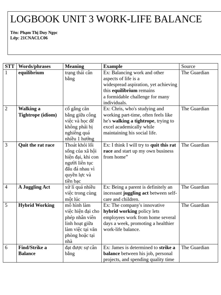 Work-Life Balance Concepts and Terms | PDF