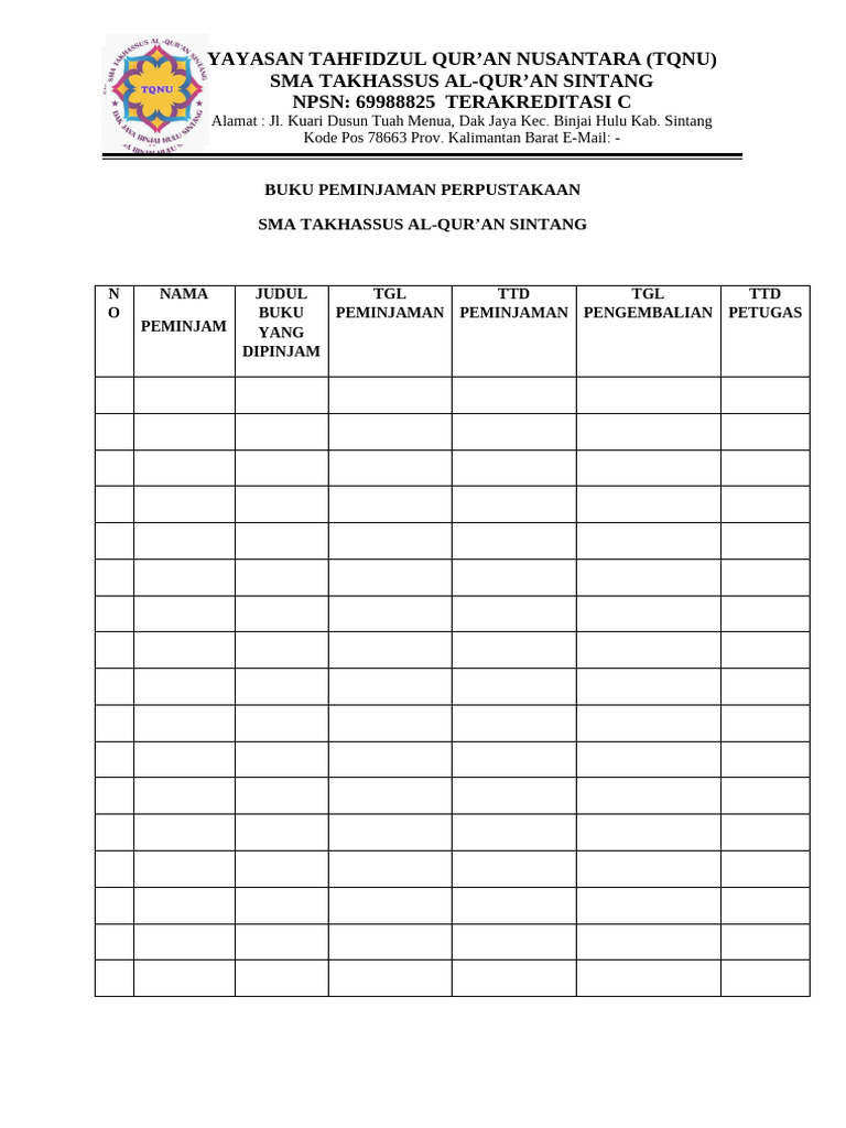 Buku Peminjaman Perpustakaan | PDF