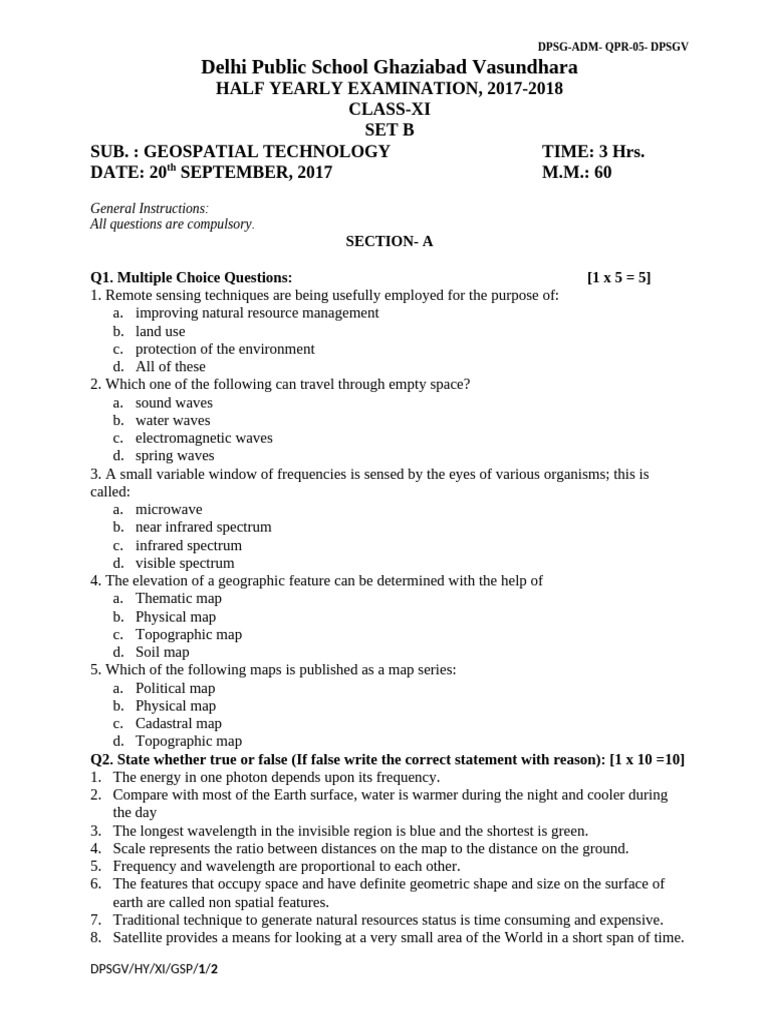 Geospatial Technology Exam Paper XI | PDF | Electromagnetic Spectrum | Map