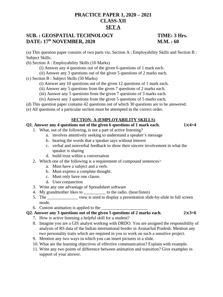 GS XII PP1 2020-21 Set A | PDF | Geographic Information System | Remote ...
