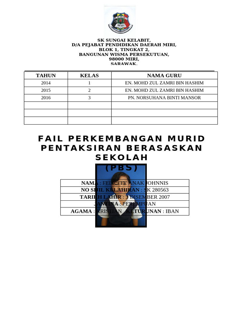 Cover Depan Fail Perkembangan Murid | PDF