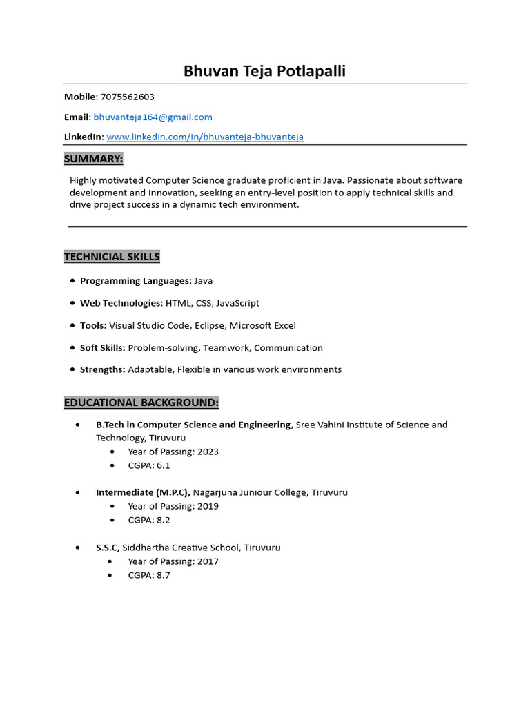 P.Bhuvan Teja | PDF | Computers