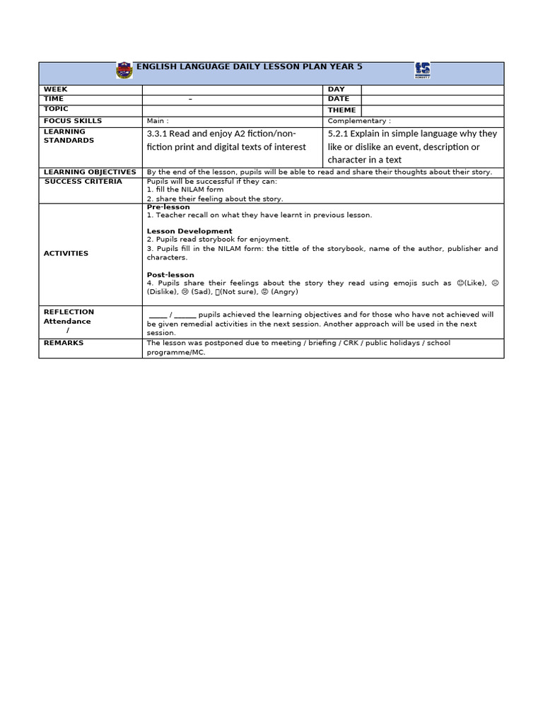 NILAM Lesson Plan | PDF | Language Arts & Discipline