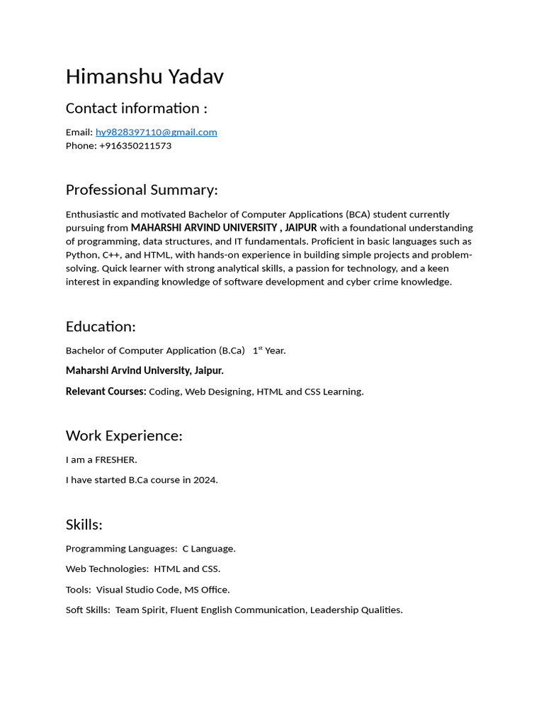 Himanshu Yadav cv | PDF