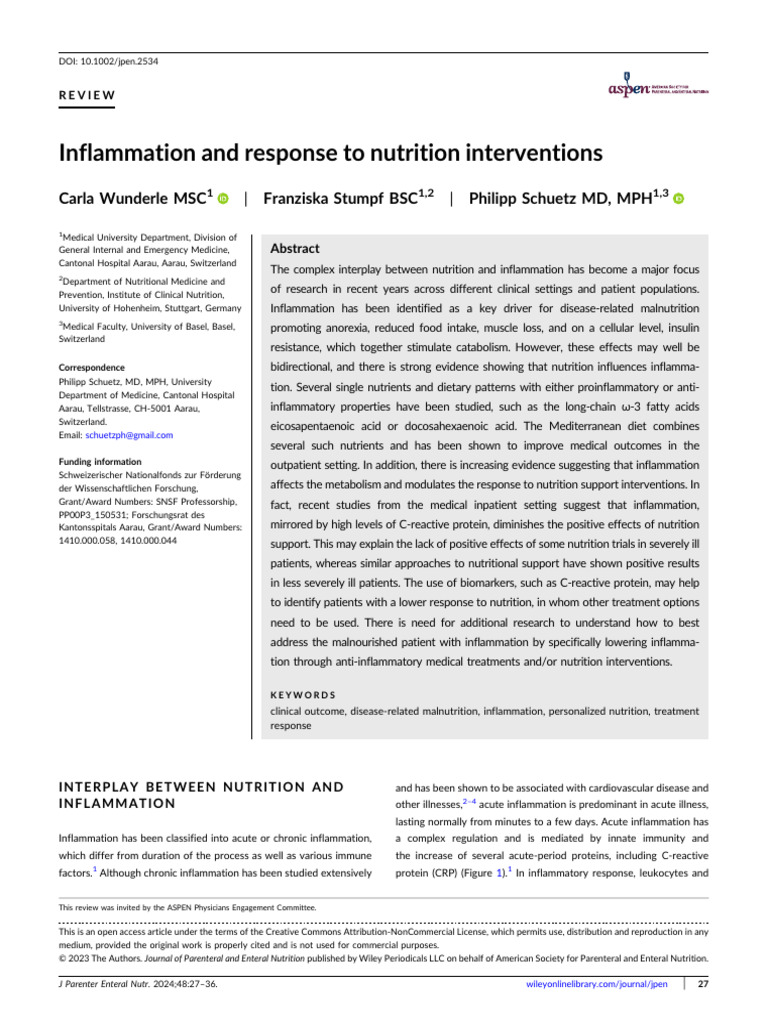 J Parenter Enteral Nutr - 2024 - Wunderle - Inflammation and Response ...