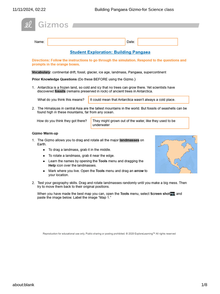 Building Pangaea Gizmo-For Science Class | PDF | Continent | Glacier