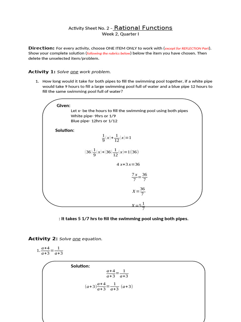 Czarina Joy Delavin Week 2 - Rational Functions | PDF | Mathematics | Mathematical Concepts
