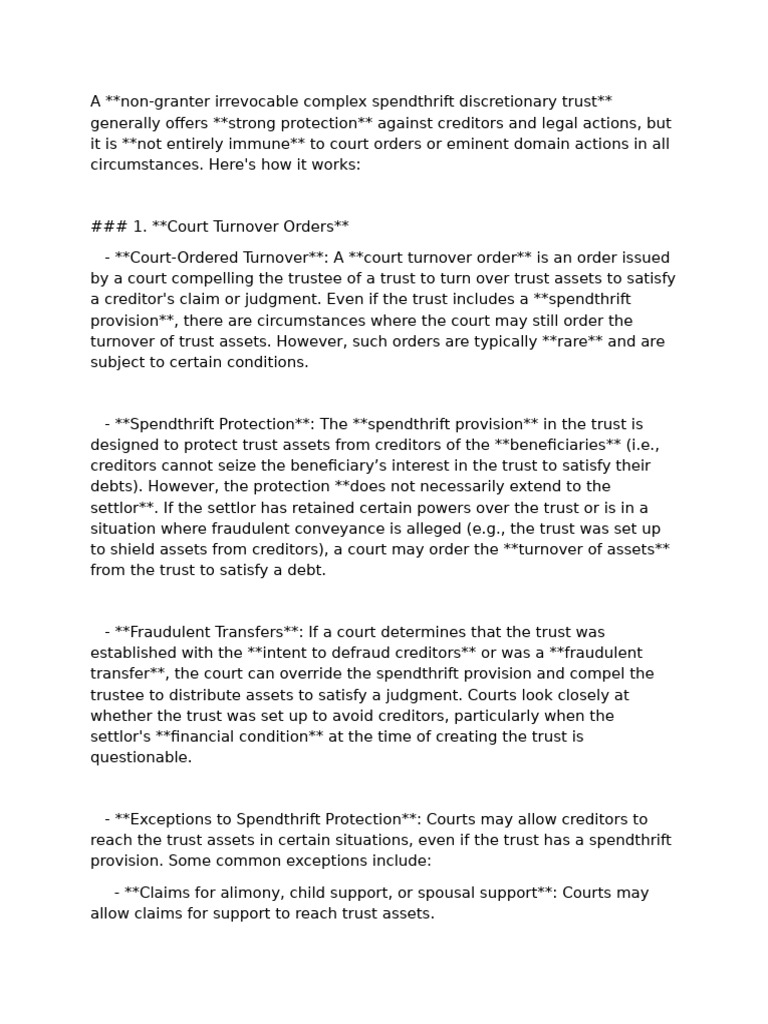 Irrevocable Complex Spendthrift Non-Grantor Trust | PDF | Trustee ...