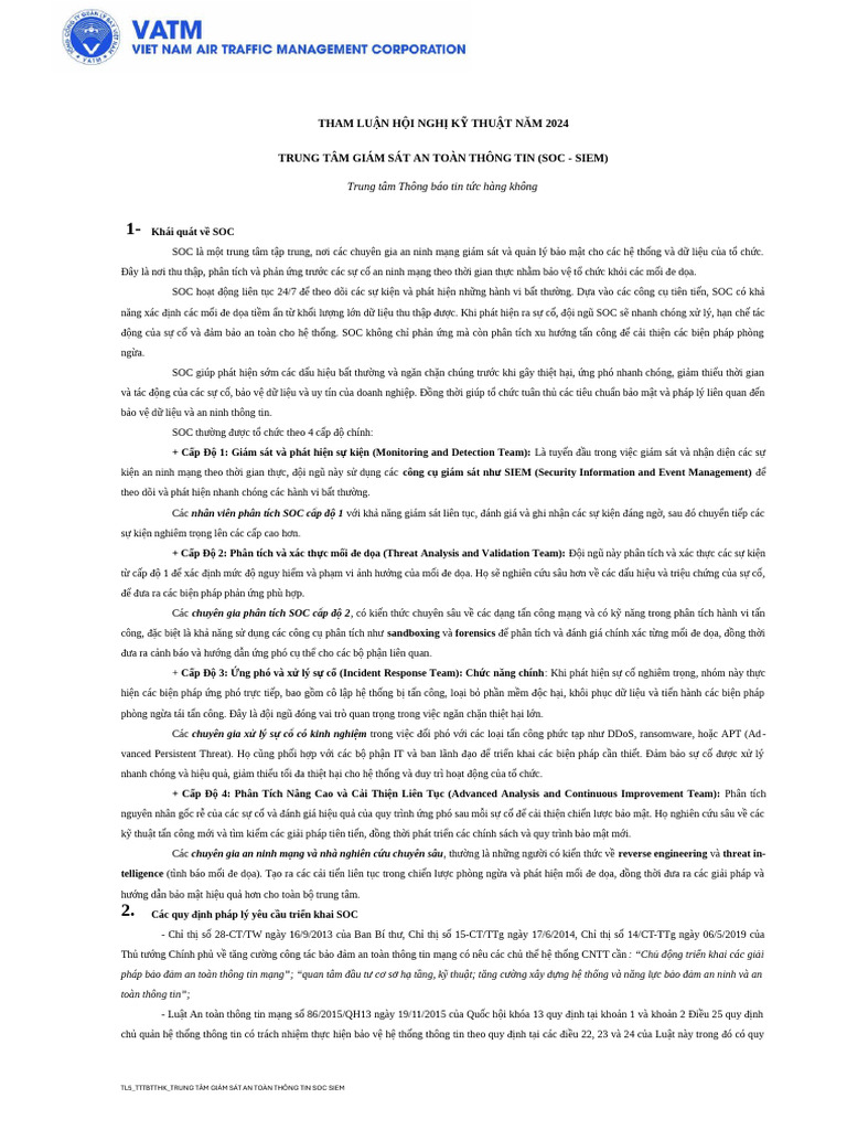 Trung Tâm Giám Sát An Toàn Thông Tin Soc Siem | PDF