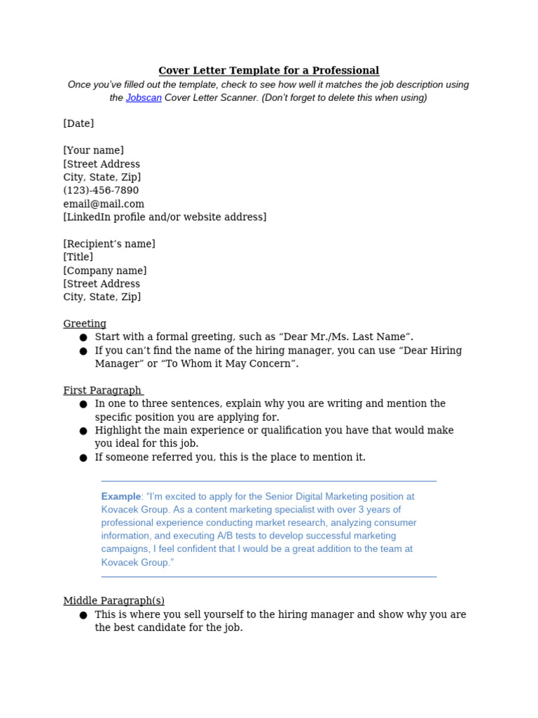 Professional Cover Letter Template | PDF | Career & Growth