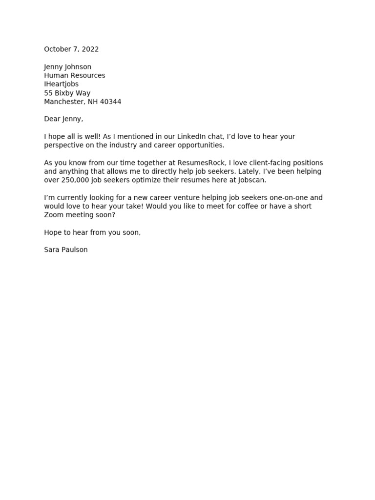 Networking Cover Letter | PDF | Career & Growth | Self-Improvement