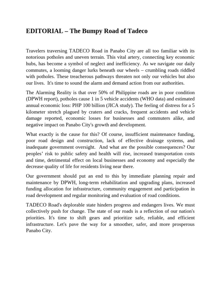 Editorial - The Bumpy Road of Tadeco | PDF | Politics