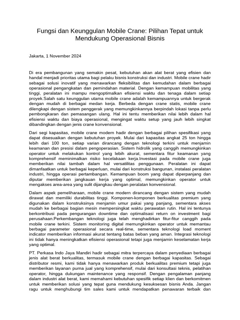 Fungsi Dan Keunggulan Mobile Crane 38 | PDF