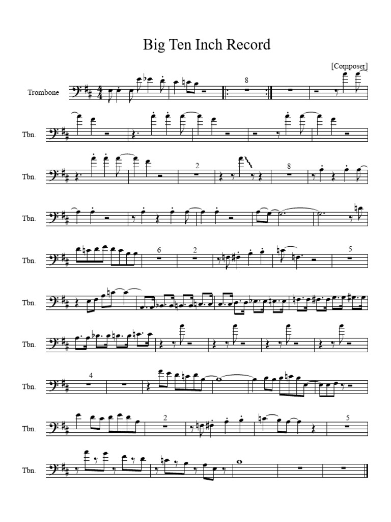 Trombone Sheet Music for Big Ten Inch Record | PDF