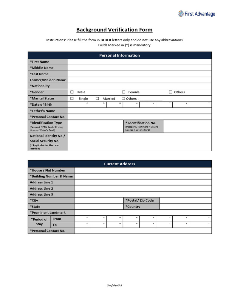 Background Verification Form - New | PDF | Identity Document ...