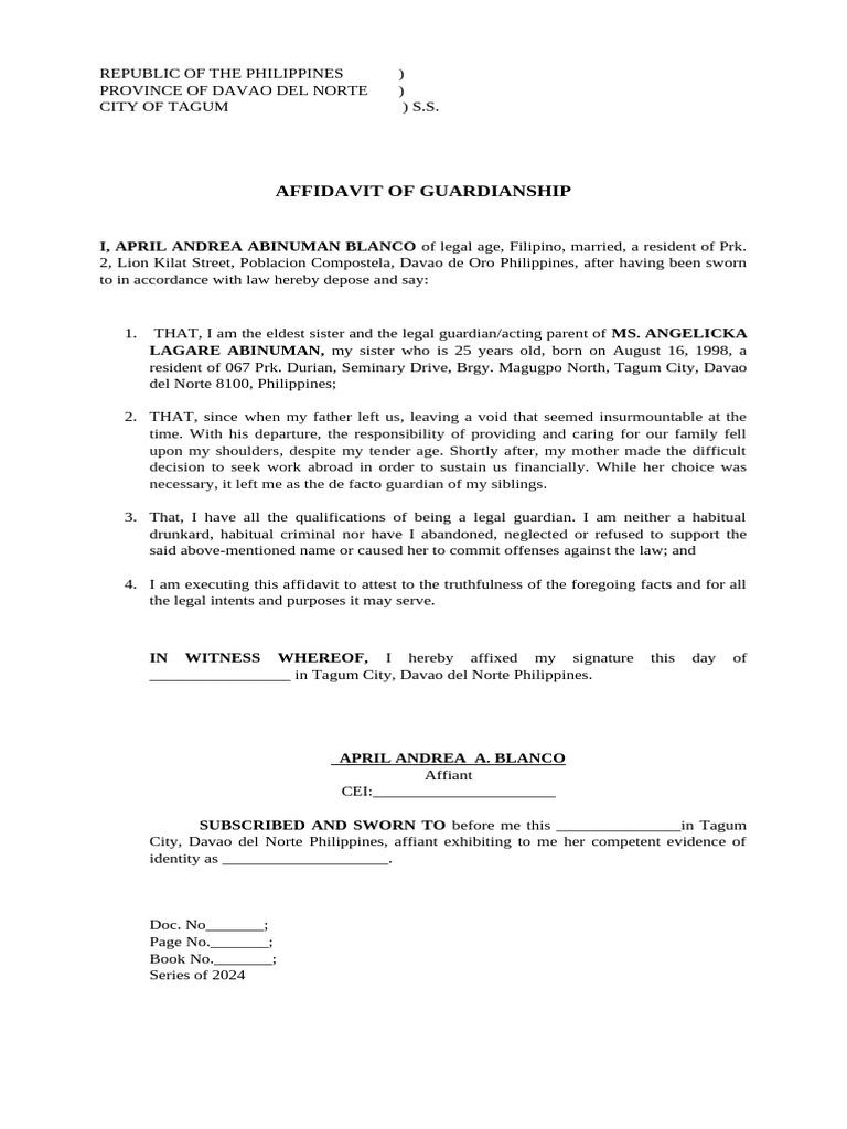 Affidavit of Guardianship | PDF | Social Science