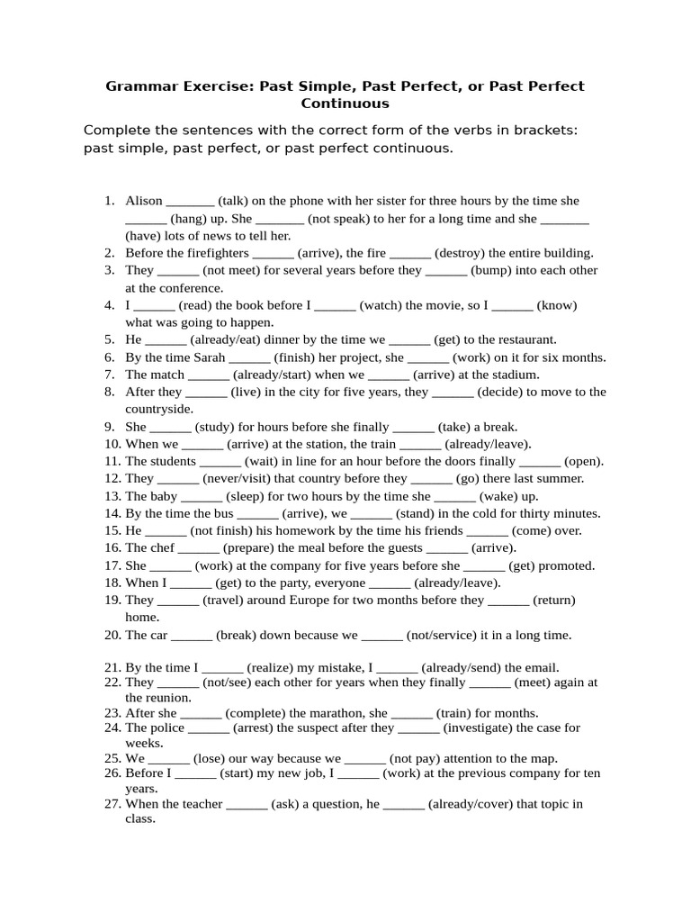 Past Tenses Grammar Exercises | PDF