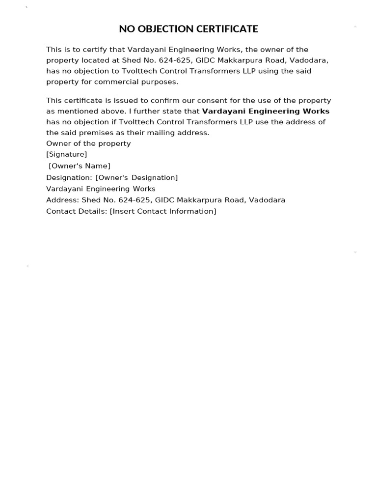 NOC For Commercial | PDF | Business | Finance & Money Management