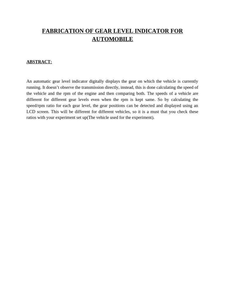 Gear Level Indicator for Automobiles | PDF | Business